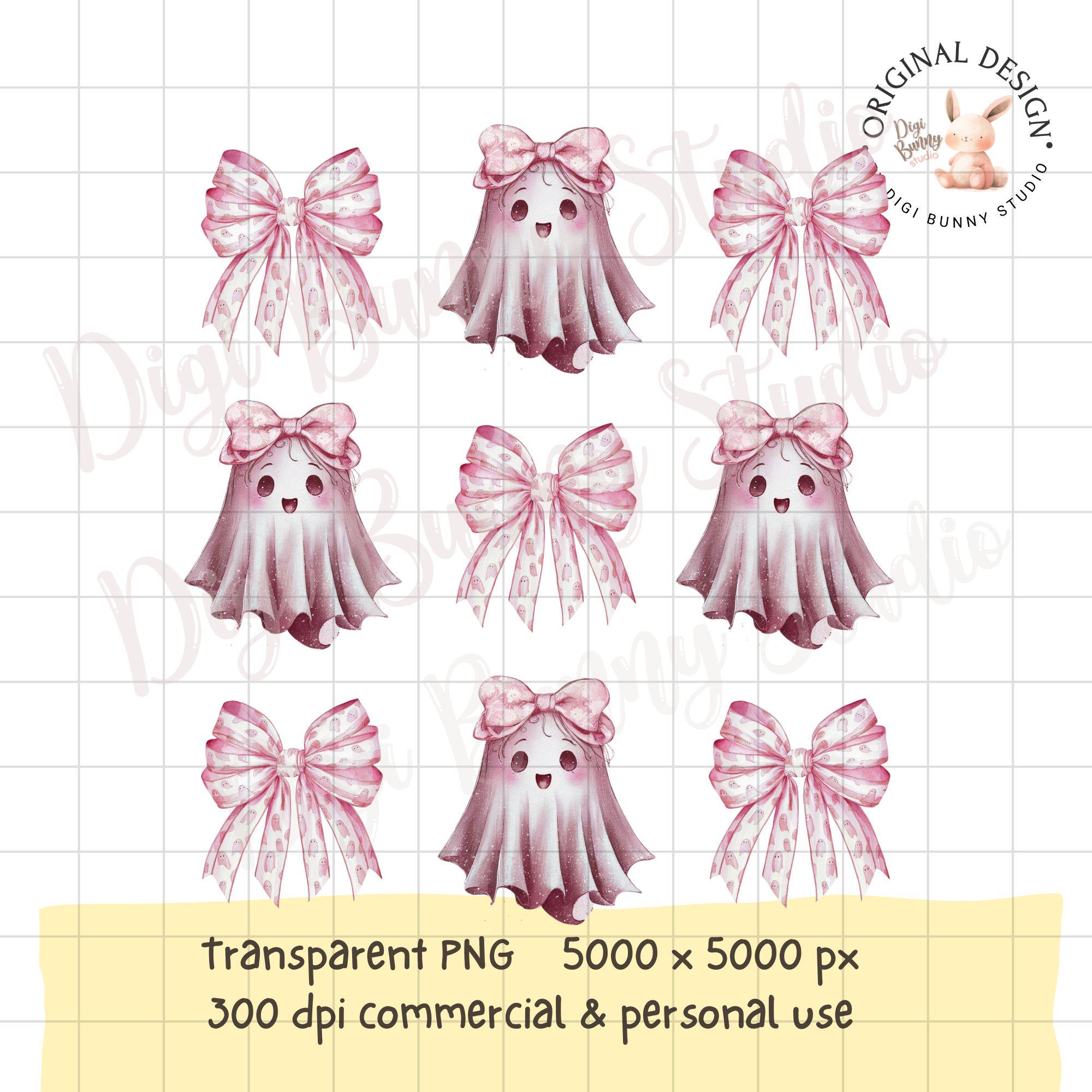Pink Halloween Ghost Coquette Bows PNG Spooky Season Aesthetic Coquette ...