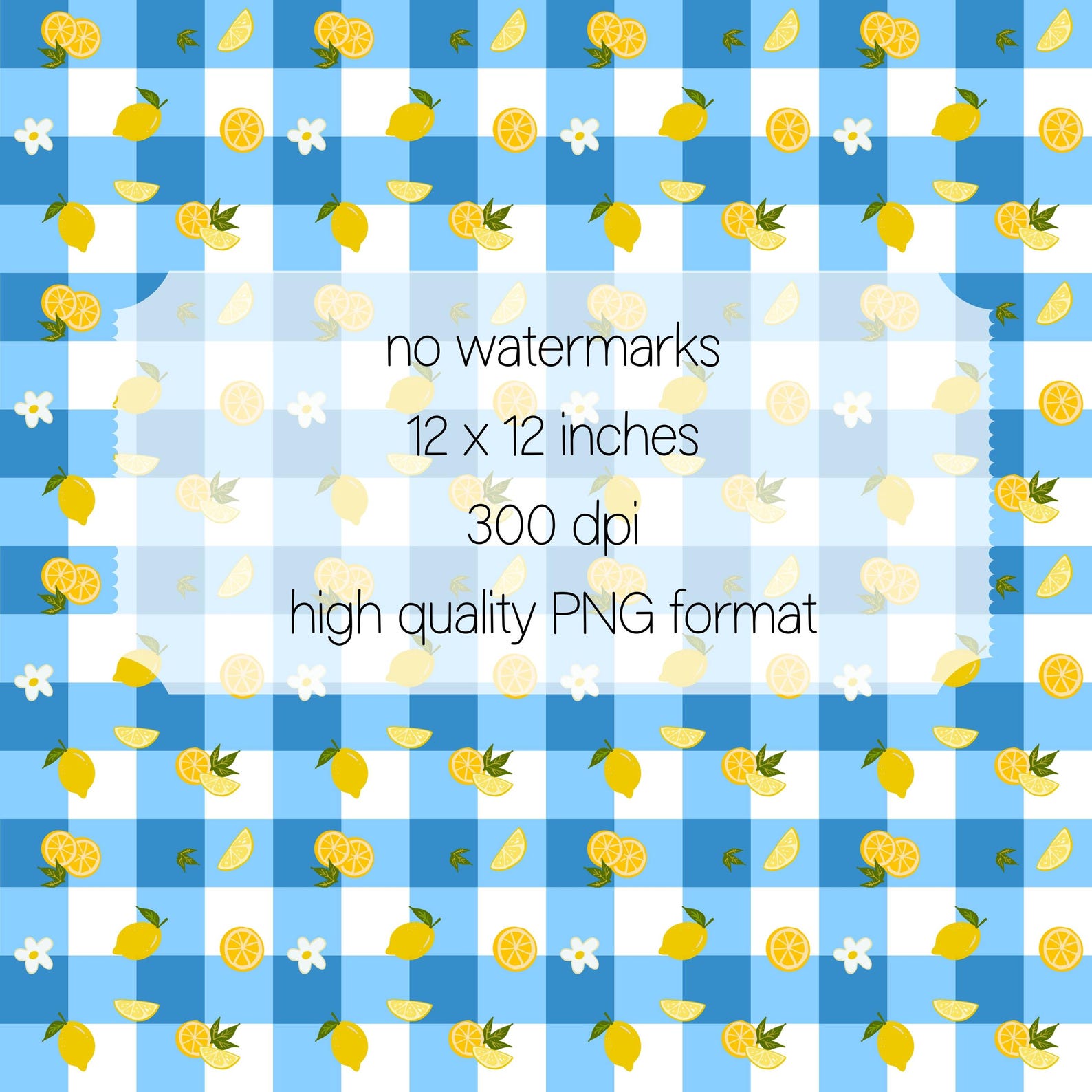 Blue Gingham Lemon Seamless Pattern, Summer Fruit (PNG) - Etsy
