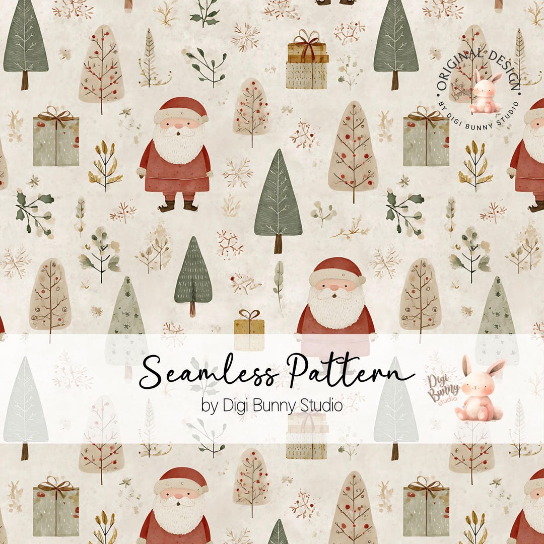 Scandinavian Santa Seamless Pattern | Watercolor Christmas Trees ...