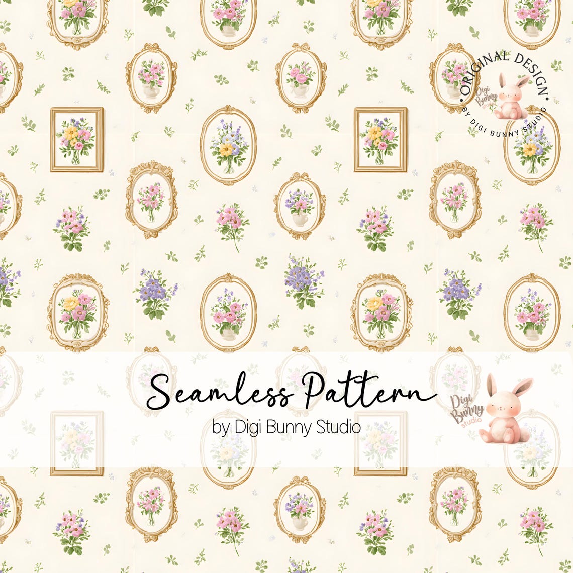 Floral Frames Seamless Pattern | Shabby Chic Vintage Digital Paper (PNG ...
