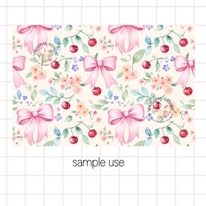 Big Bows Floral Cherry Coquette Seamless Pattern Digital Paper Cherry ...