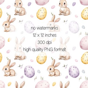 Watercolor Easter Eggs and Bunnies Seamless Pattern, Spring, Fabric ...