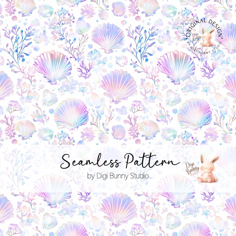 Holographic Seashell Seamless Pattern, Iridescent Coastal Design (PNG ...
