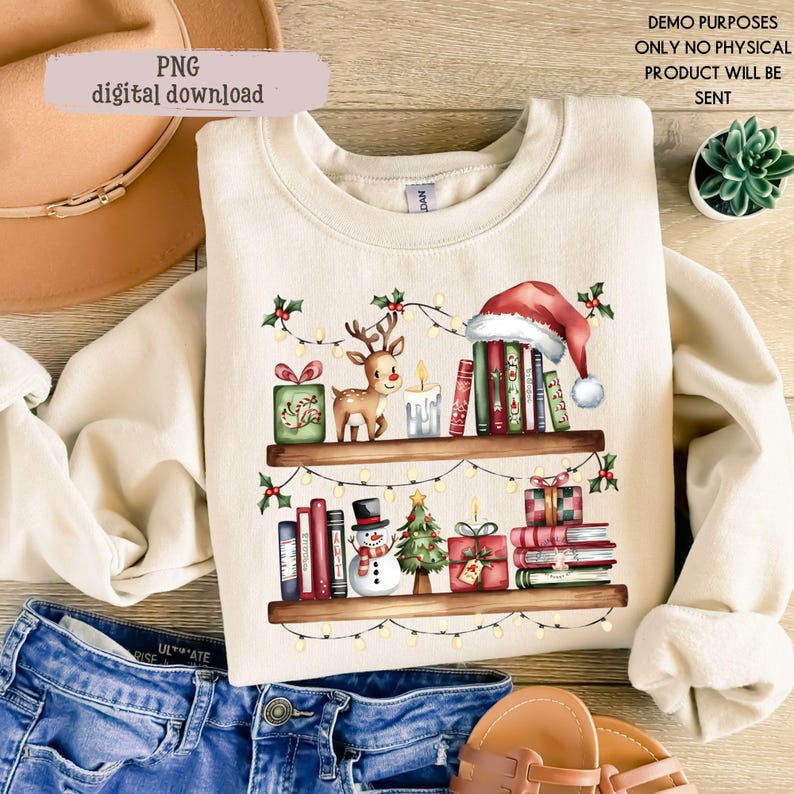 Christmas Bookshelf PNG, Book Lover Holiday Clipart (digital Download ...