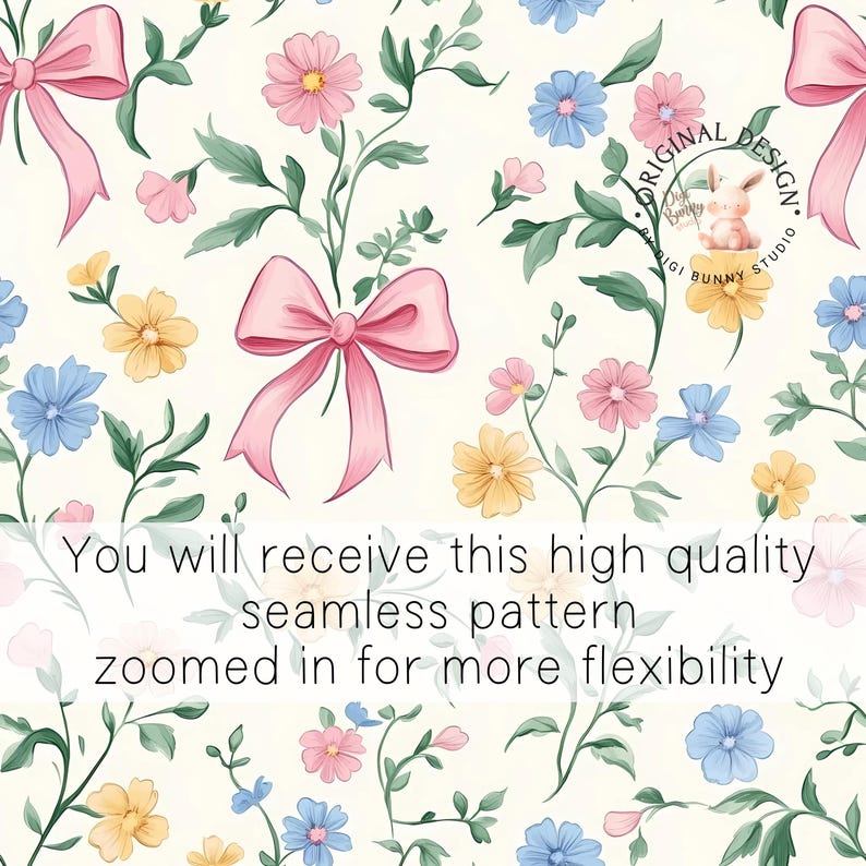 Spring Flowers and Pink Bows Seamless Pattern Coquette Bow Wildflowers ...