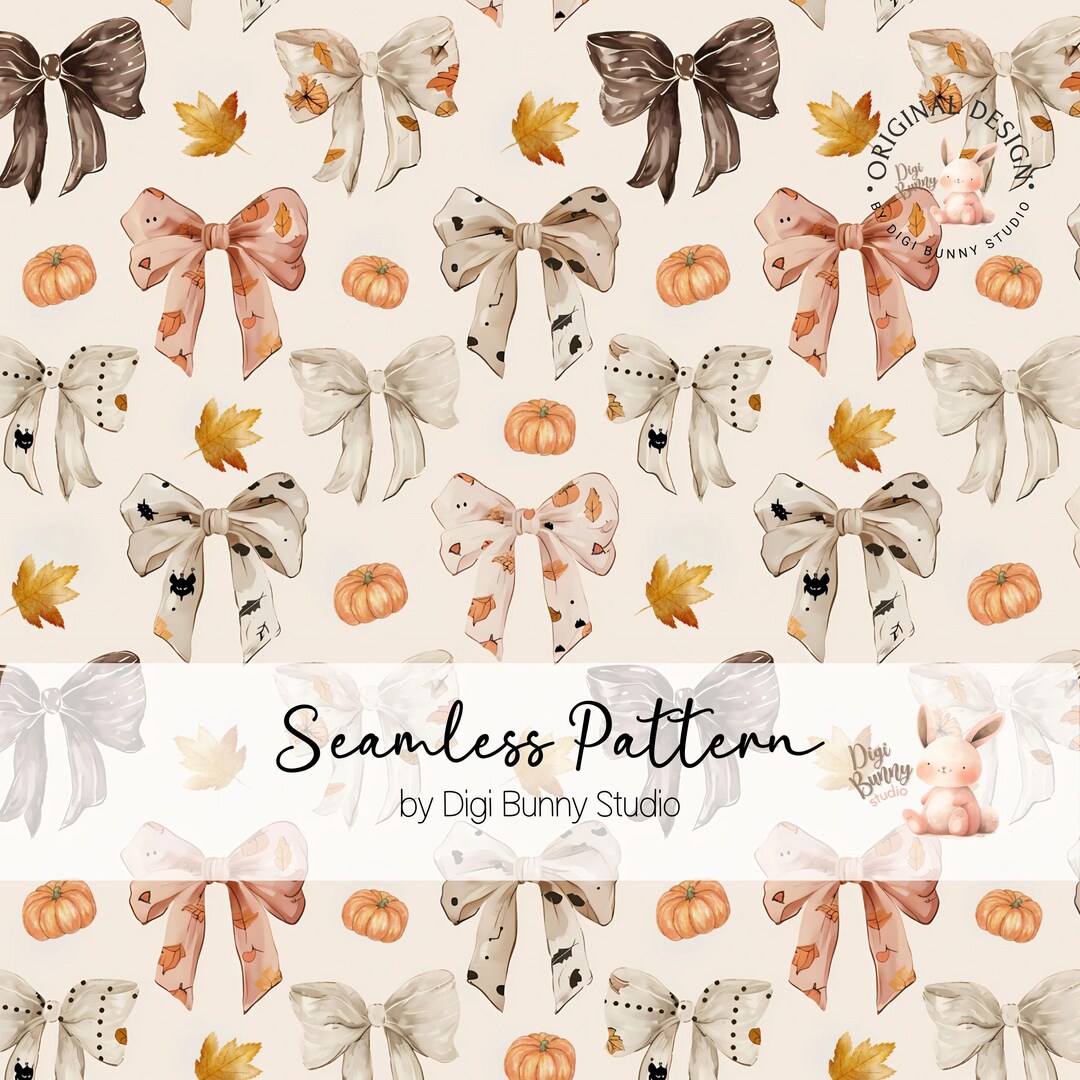 Autumn Coquette Bow Seamless Pattern: Fall Watercolor Thanksgiving ...