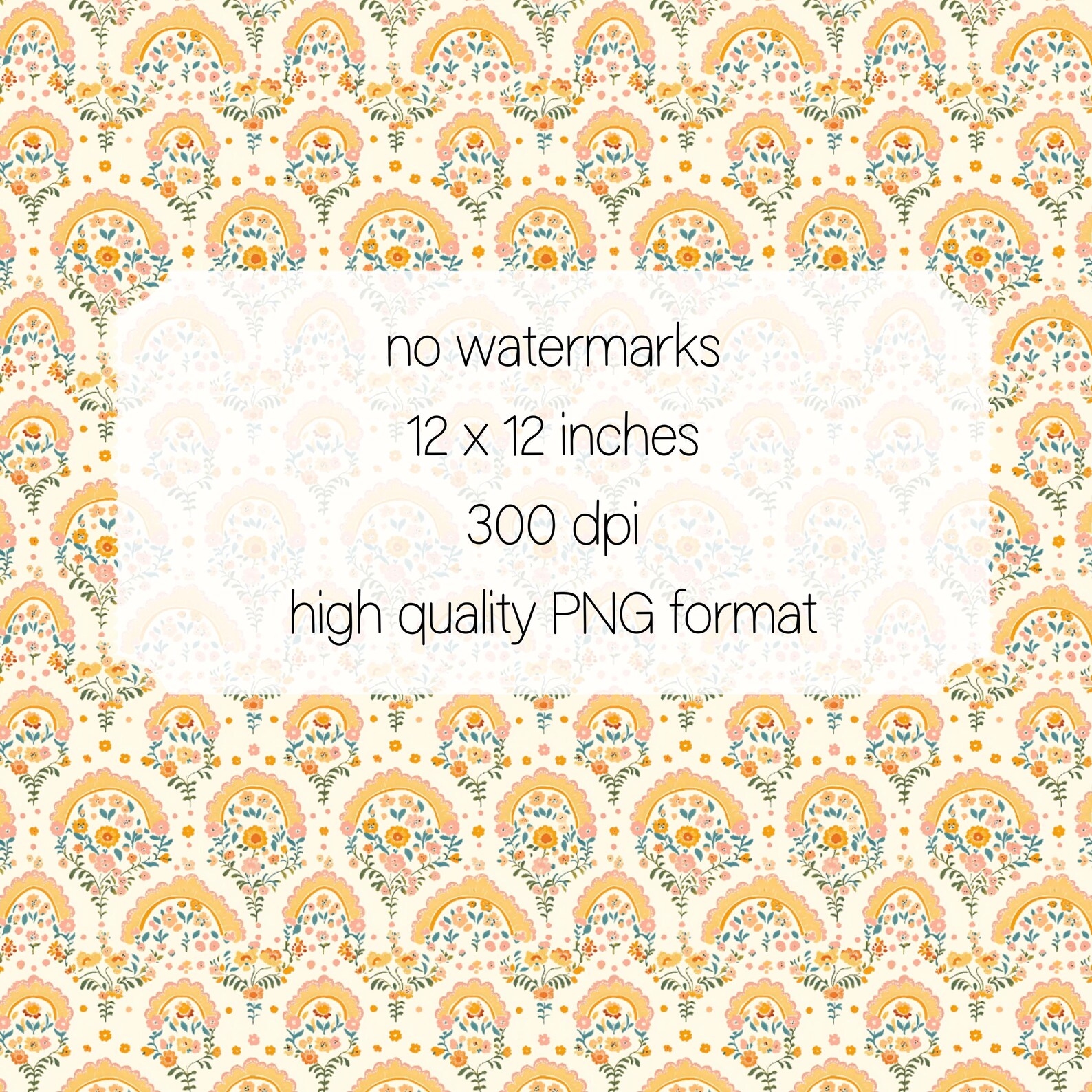 Yellow Floral Scallops Seamless Pattern, Vintage Fabric Print (PNG) - Etsy