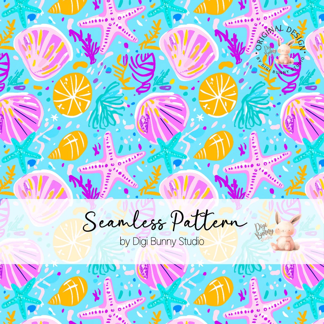Coastal Starfish Seamless Pattern PNG | Retro Neon Seashell & Coral ...