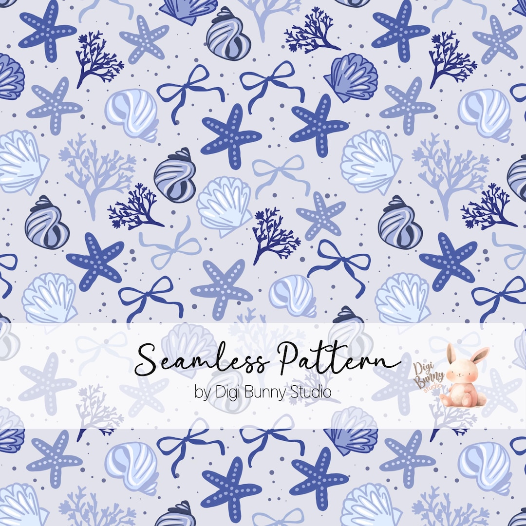 Coastal Seashells Bows Seamless Pattern Marine Seaside Summer Repeat ...