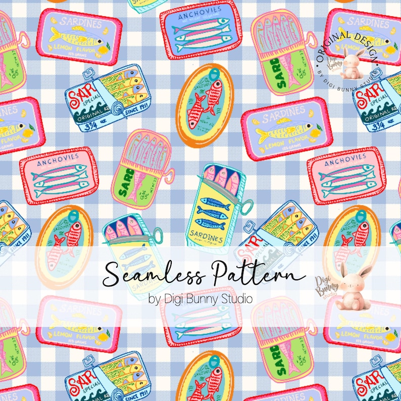 Sardines Seamless Pattern: Retro Tin Fish, Coastal Design (PNG) - Etsy