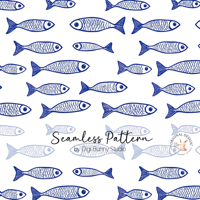 Sardines Seamless Pattern, Vintage Hand-drawn Fish (PNG) - Etsy
