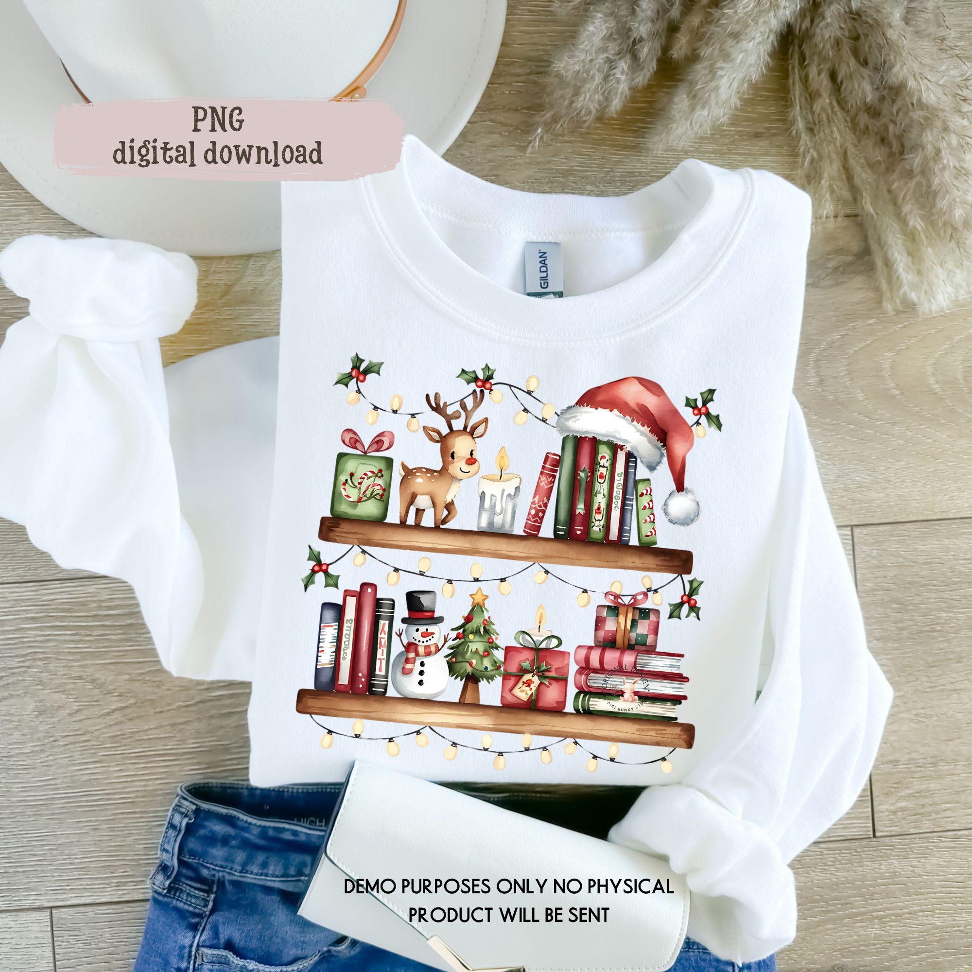 Christmas Bookshelf PNG, Book Lover Holiday Clipart (digital Download ...