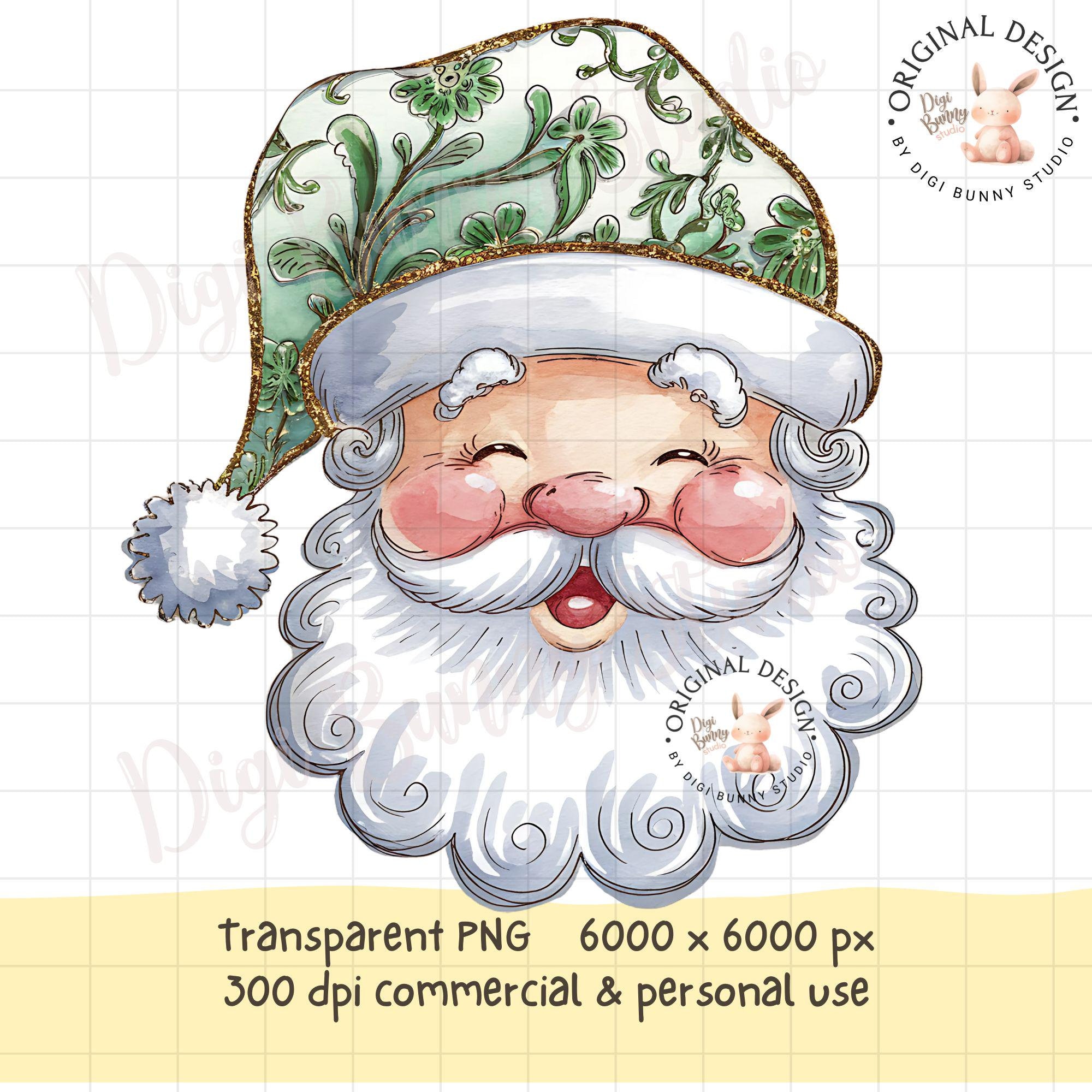 Retro Santa Green Floral Chinoiserie Santa Hat Png Green Christmas ...