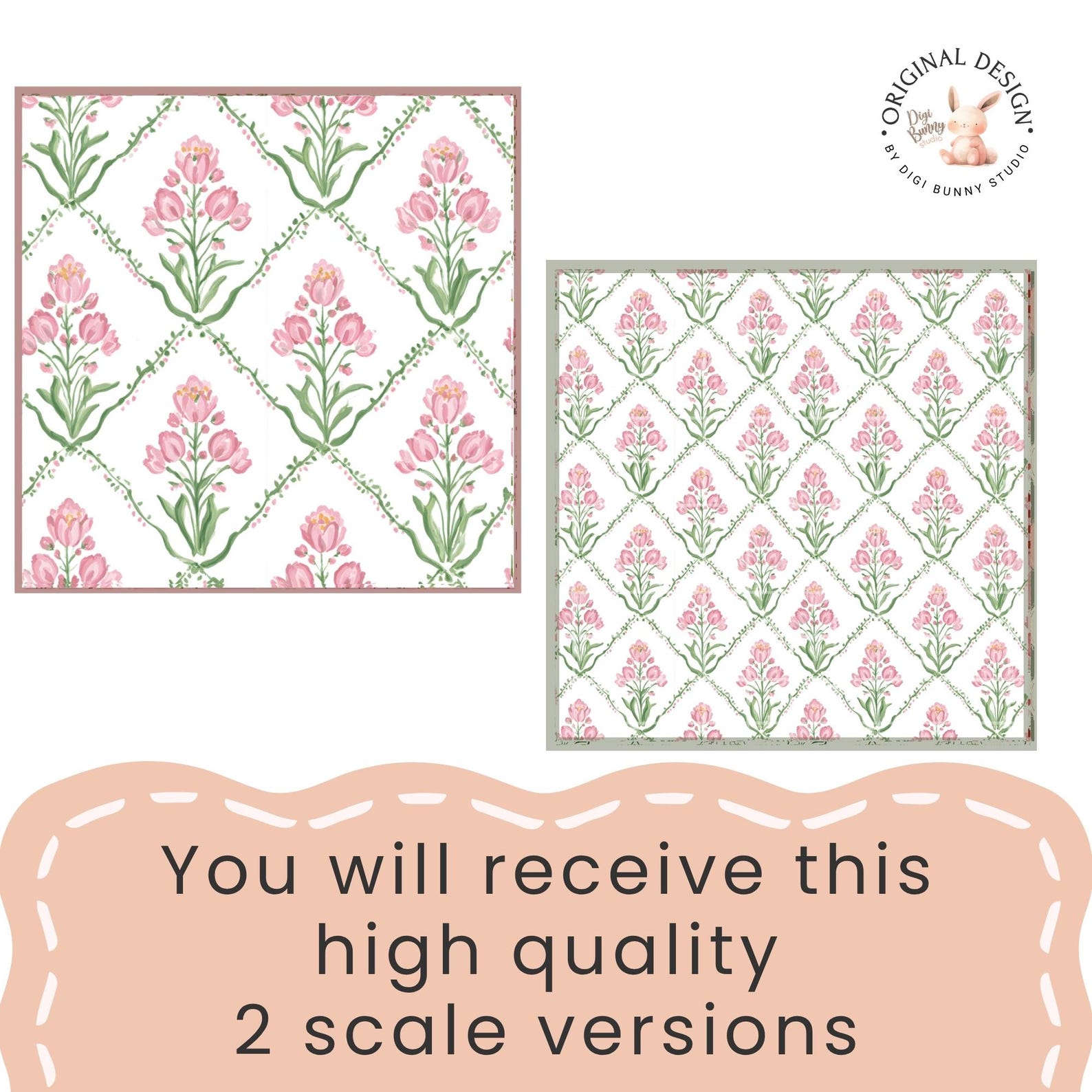 Preppy Damask Tulips Seamless Pattern PNG | Floral Trellis Shabby Chic ...
