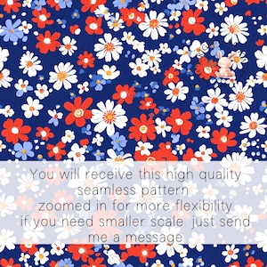 Ditsy Red White Blue Flowers 4th of July Seamless Pattern USA Fourth of ...