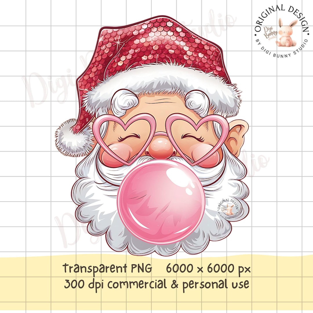 Retro Santa Png Santa Blowing Bubble Santa Bubblegum Pink Christmas ...