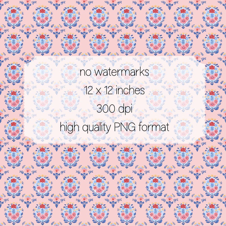 Blue Flowers Cameo Seamless Pattern: Vintage Floral Trellis (PNG) - Etsy