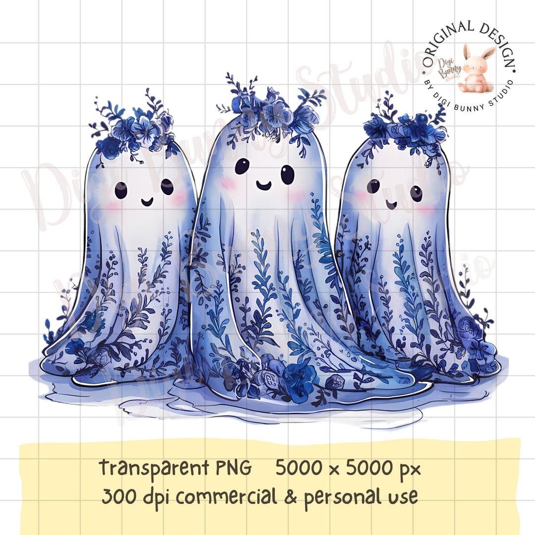 Blue Toile Ghost Png, Floral Ghost Png, Halloween Ghost, Grandmillenial ...