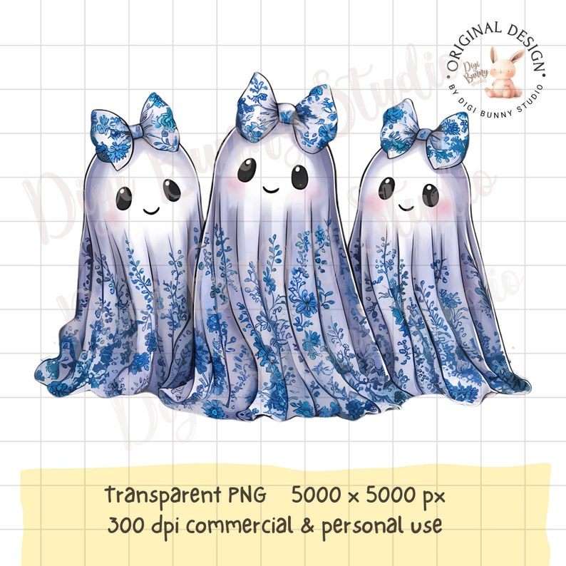 Blue Ghost Coquette Bow Png, Blue Toile Ghost, Halloween Grandmillenial ...
