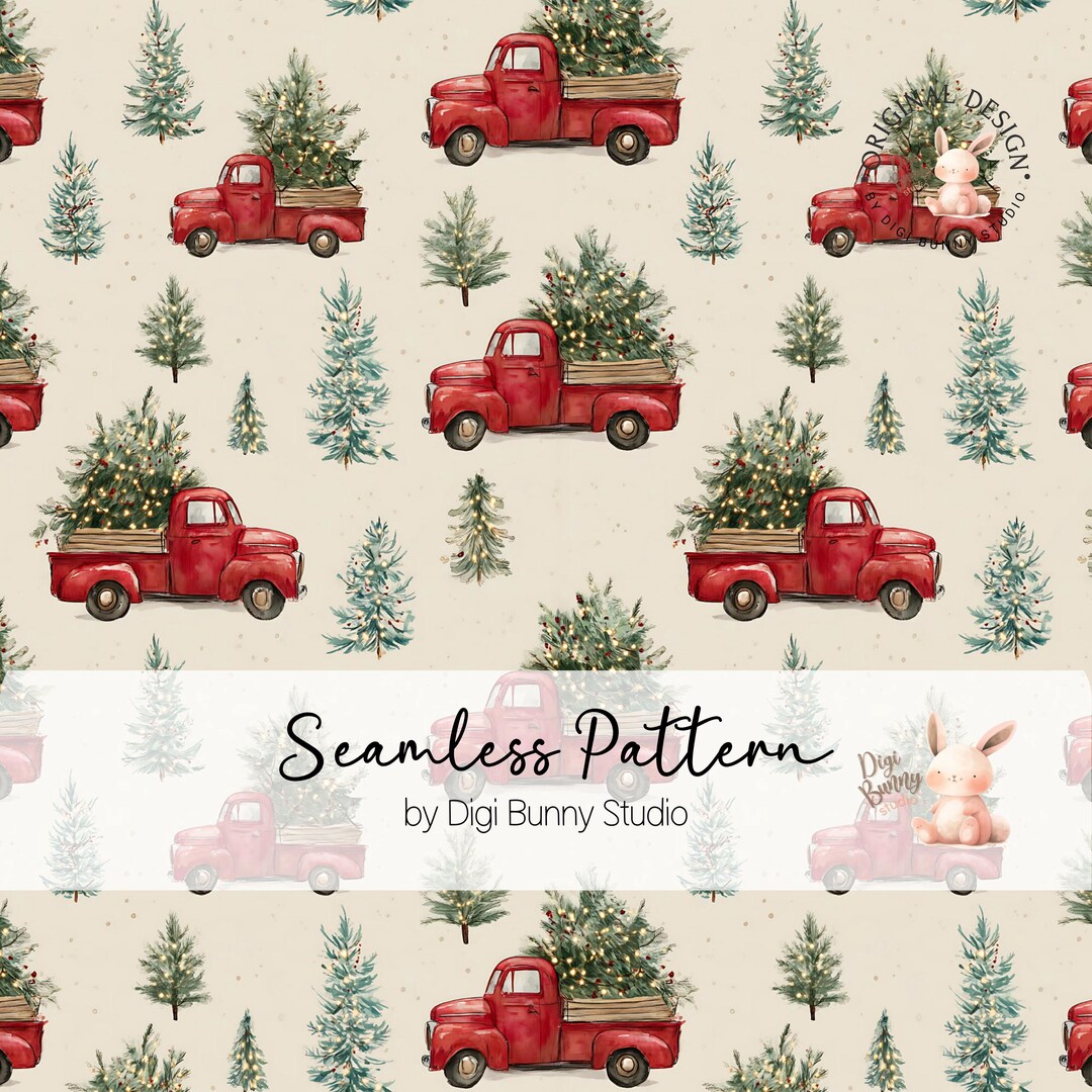 Christmas Truck Seamless Pattern Christmas Trees Red Truck Pattern ...