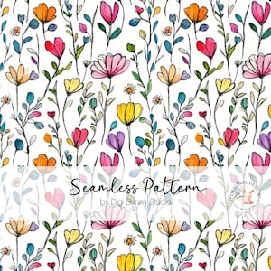 Wild Flower Seamless Pattern Spring Floral Line Art Fabric Pattern ...