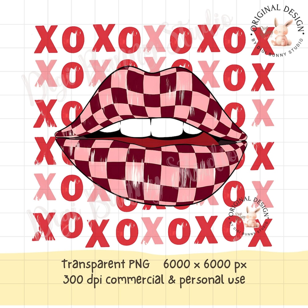 Checkered Lips XOXO Valentine Png, Valentines Day Png, Retro Valentine ...