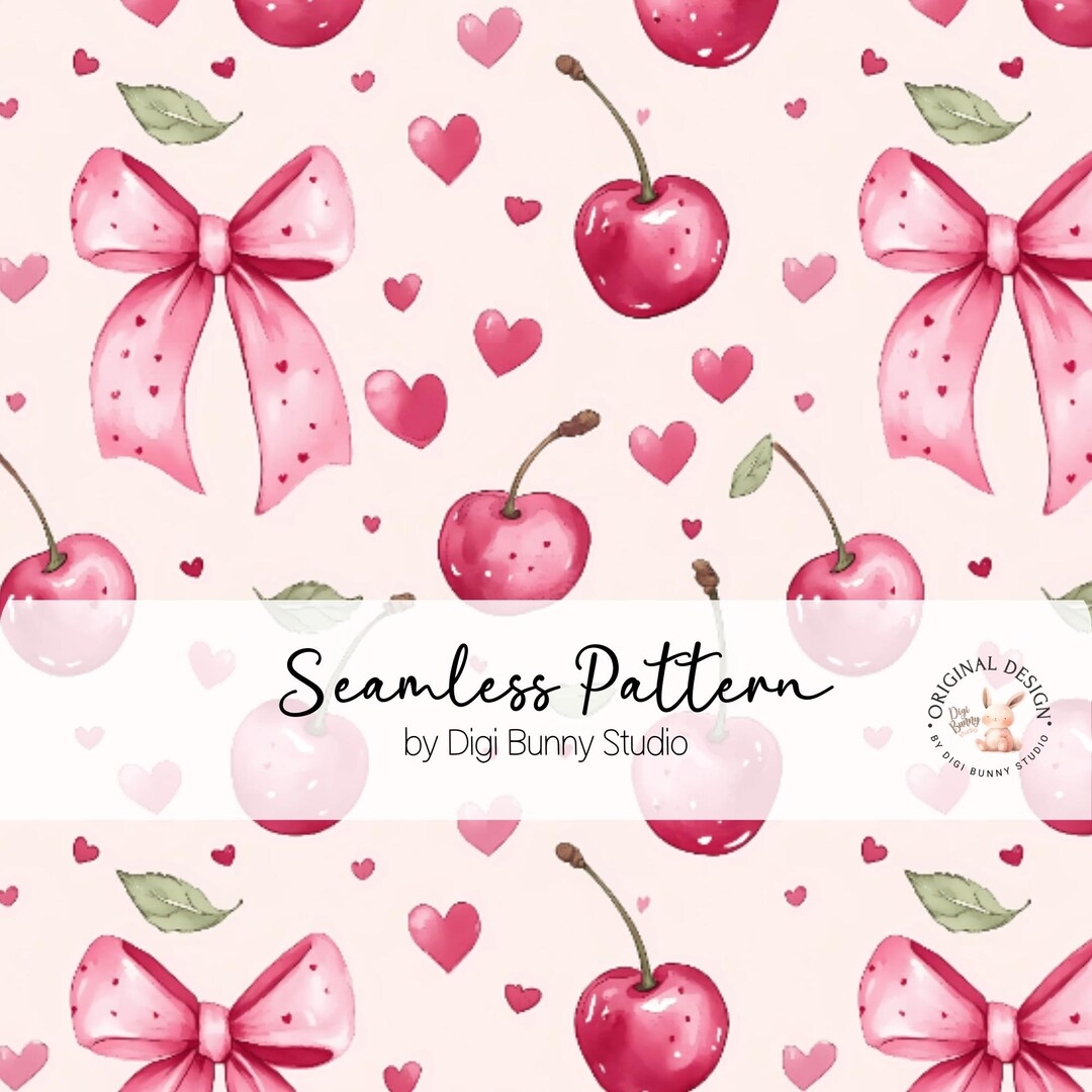 Valentine Cherry Coquette Seamless Pattern, Digital Pattern, Digital ...