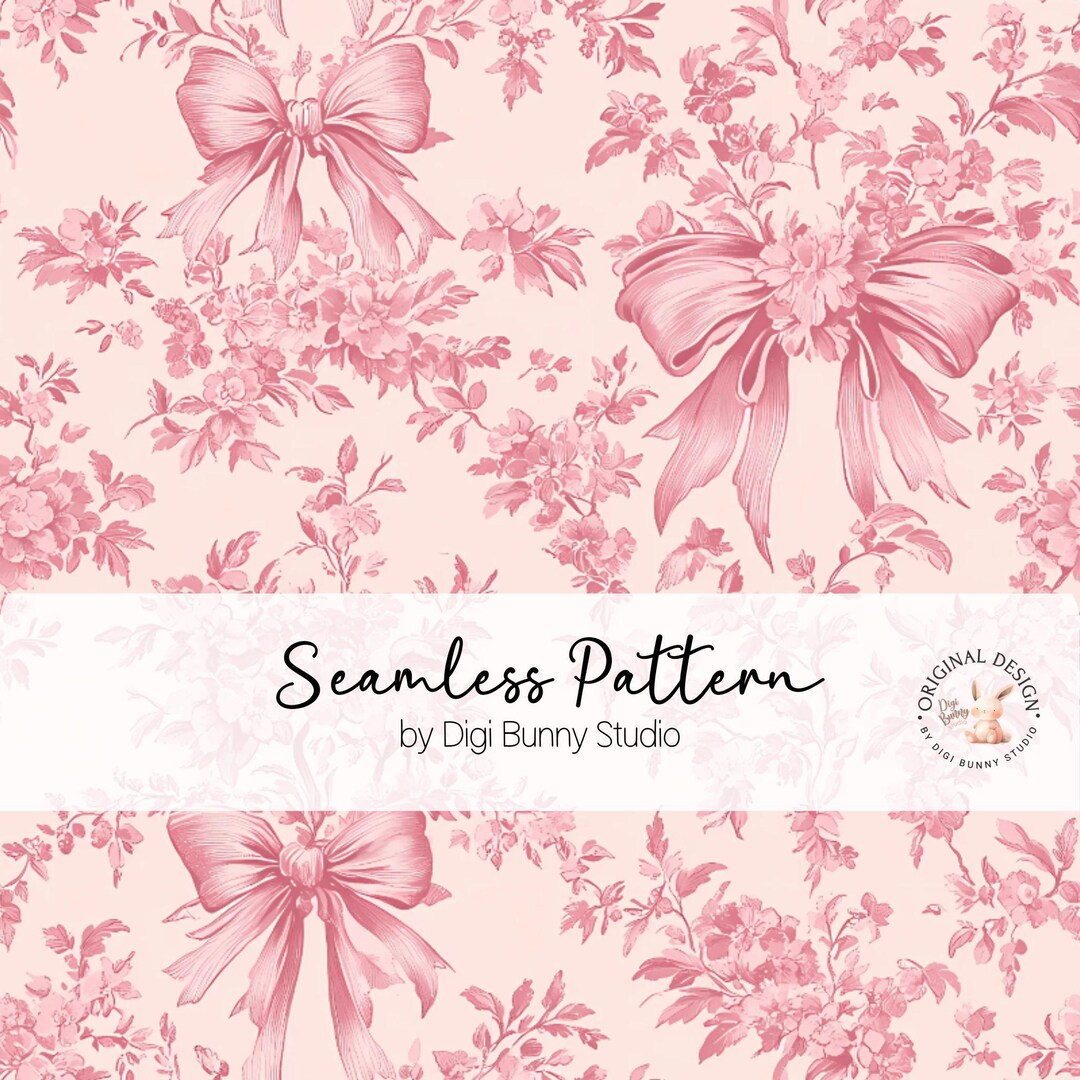 Pink Toile Coquette Seamless Pattern Pink Chinoiserie Bow Vintage Style ...
