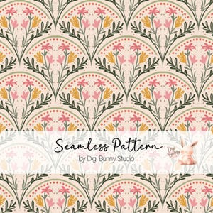Scallops Hand Drawn Floral Soft Vintage Retro Spring Flowers Trellis Flower Bouquet Seamless ...