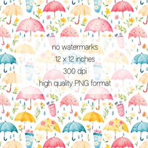 Raindrops Umbrellas and Flowers Spring Seamless Pattern, Flower ...