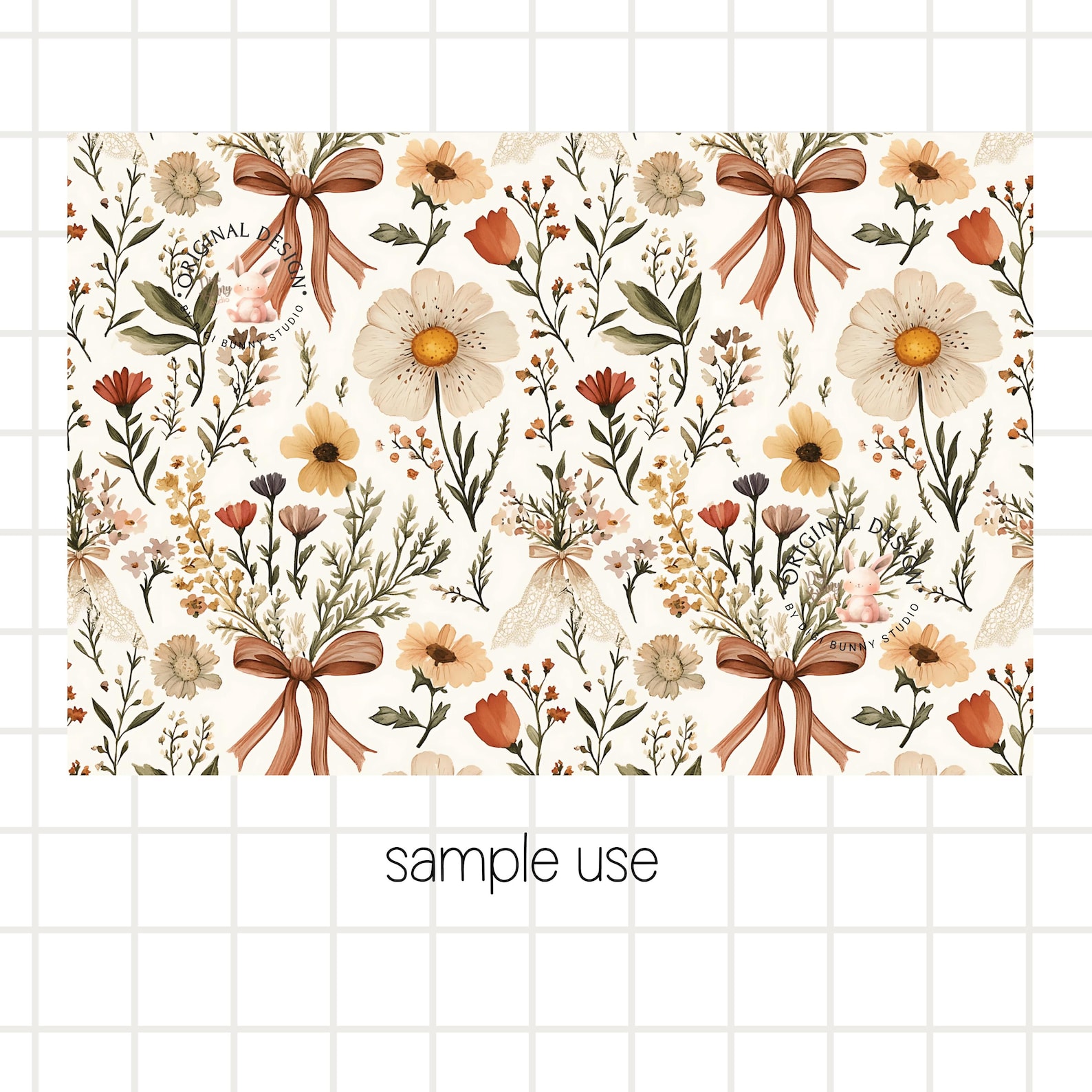 Boho Neutrals Spring Flowers Coquette Bow Seamless Pattern (PNG) - Etsy