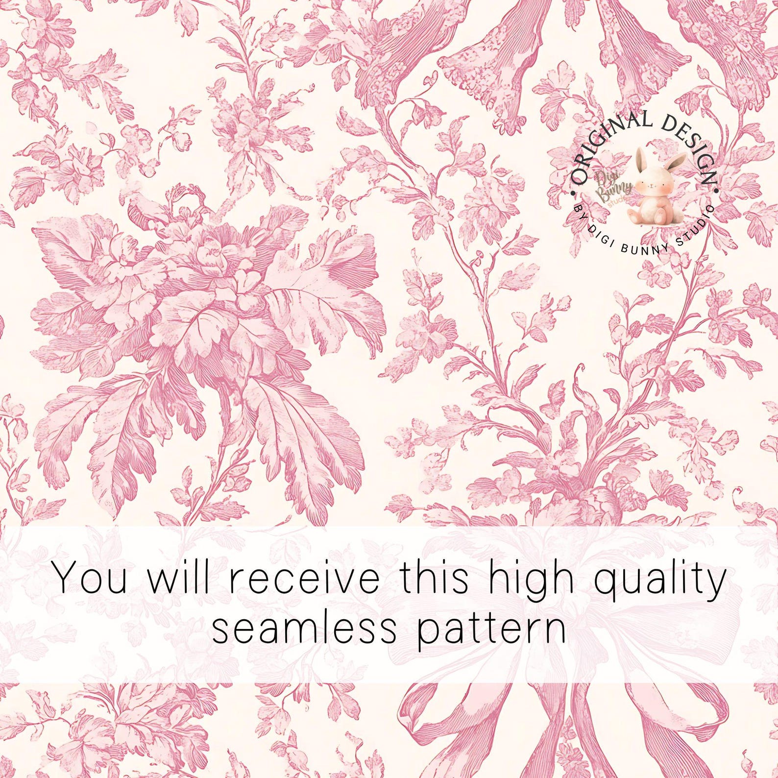 Pink Toile Seamless Pattern, Coquette Chinoiserie Bow (PNG Digital ...