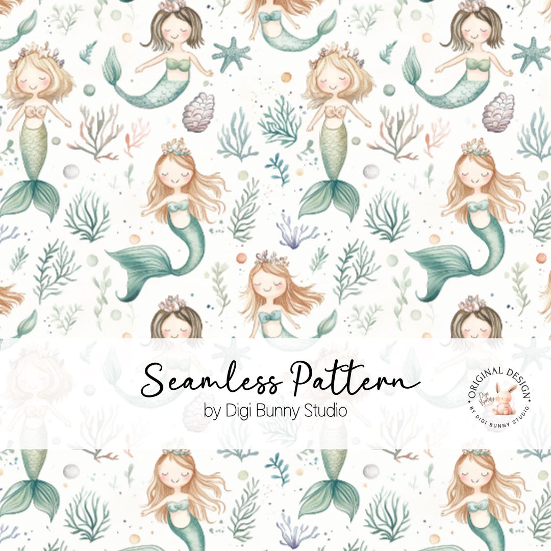 Cute Mermaid Seamless Pattern Under the Sea Pattern Digital Pattern ...