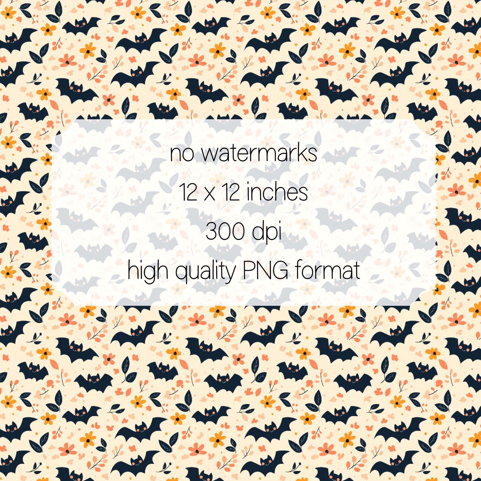 Spooky Floral Bats Halloween Seamless Pattern Autumn Fall Flowers and ...