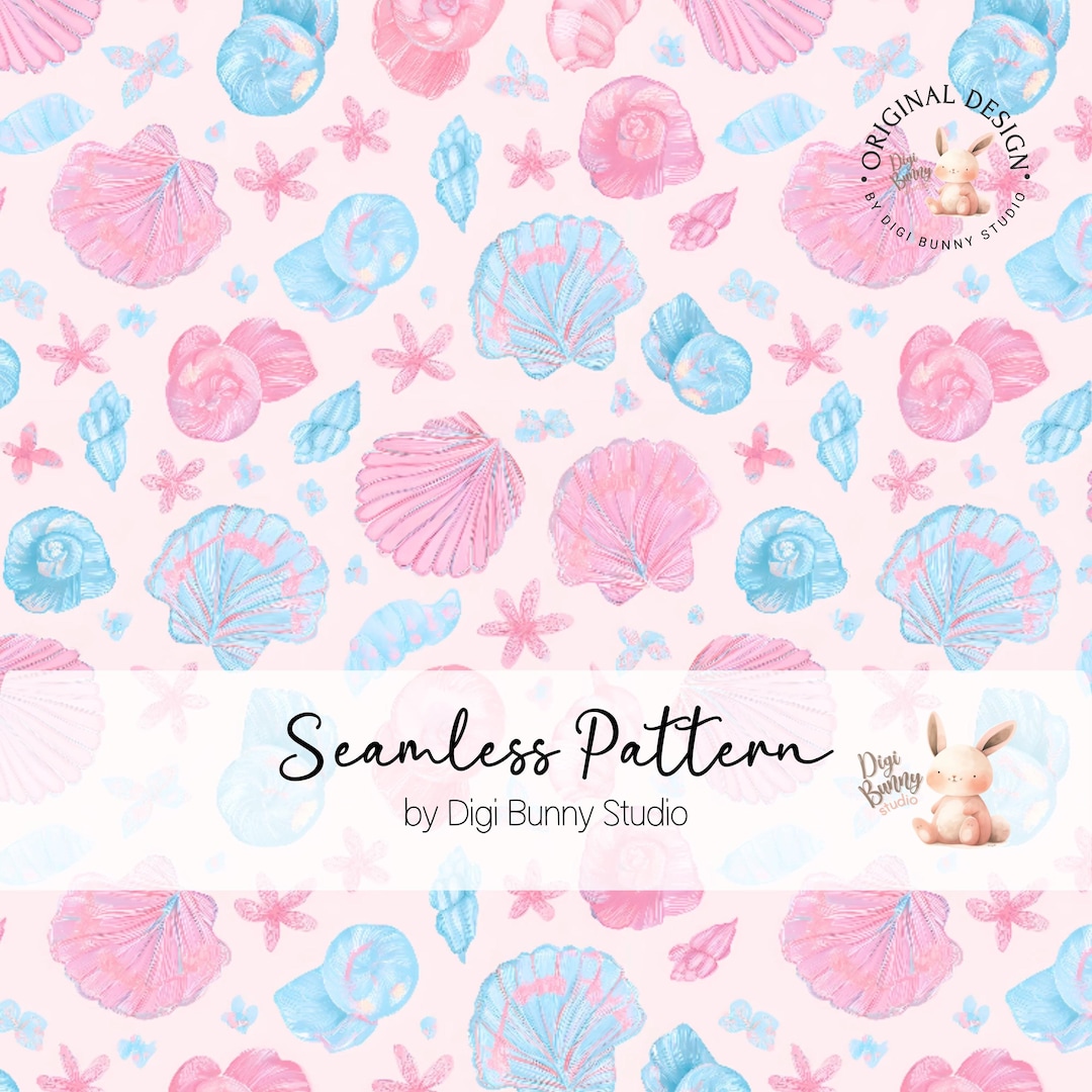 Pastel Seashells Scallops Seamless Pattern PNG Blue Pink Coquette Bow ...