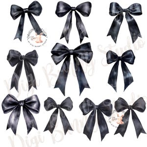 Black Coquette Bows Clip Art, Watercolor Ribbon PNG (digital Download ...