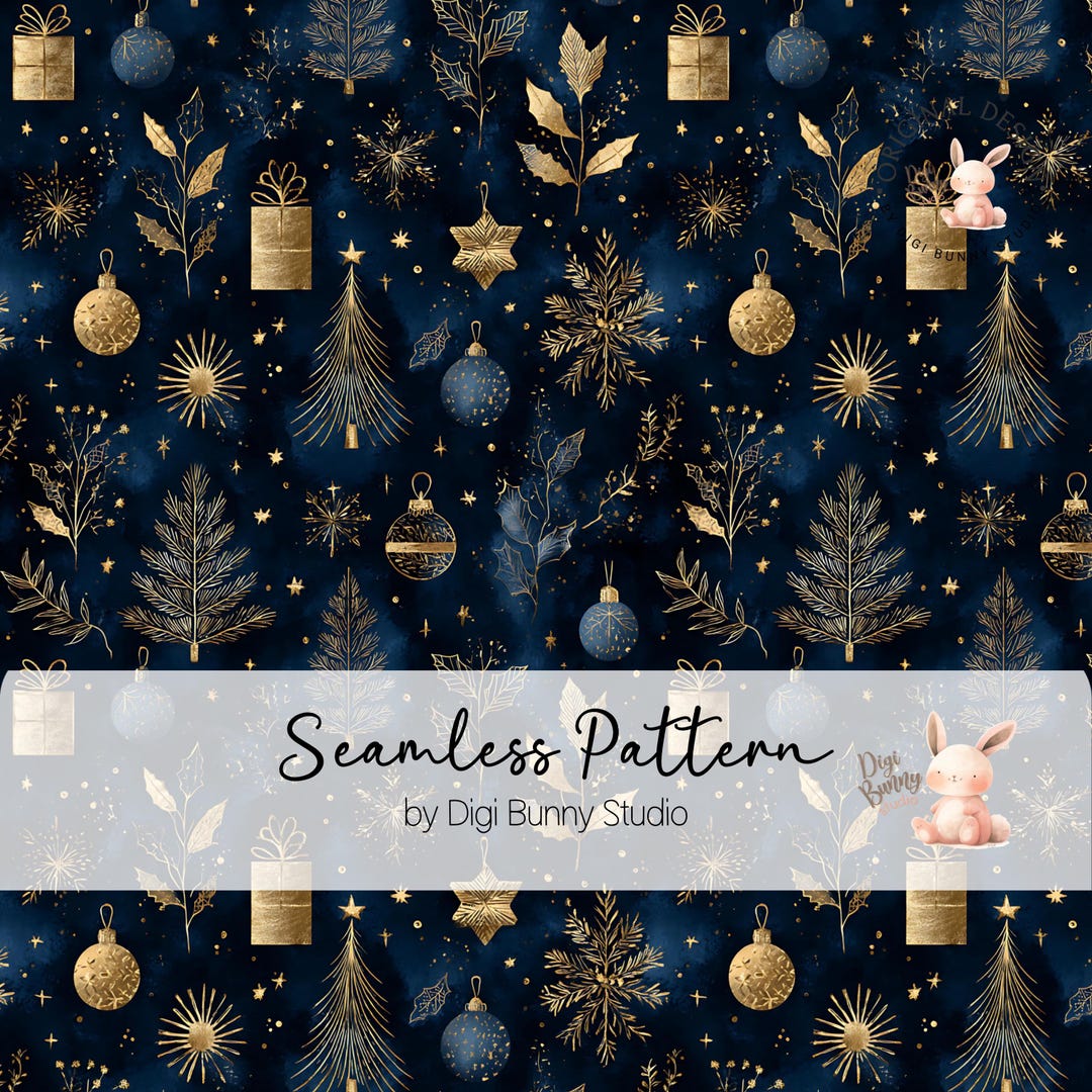 Elegant Christmas Seamless Pattern | Gold & Navy Holiday Digital Paper ...