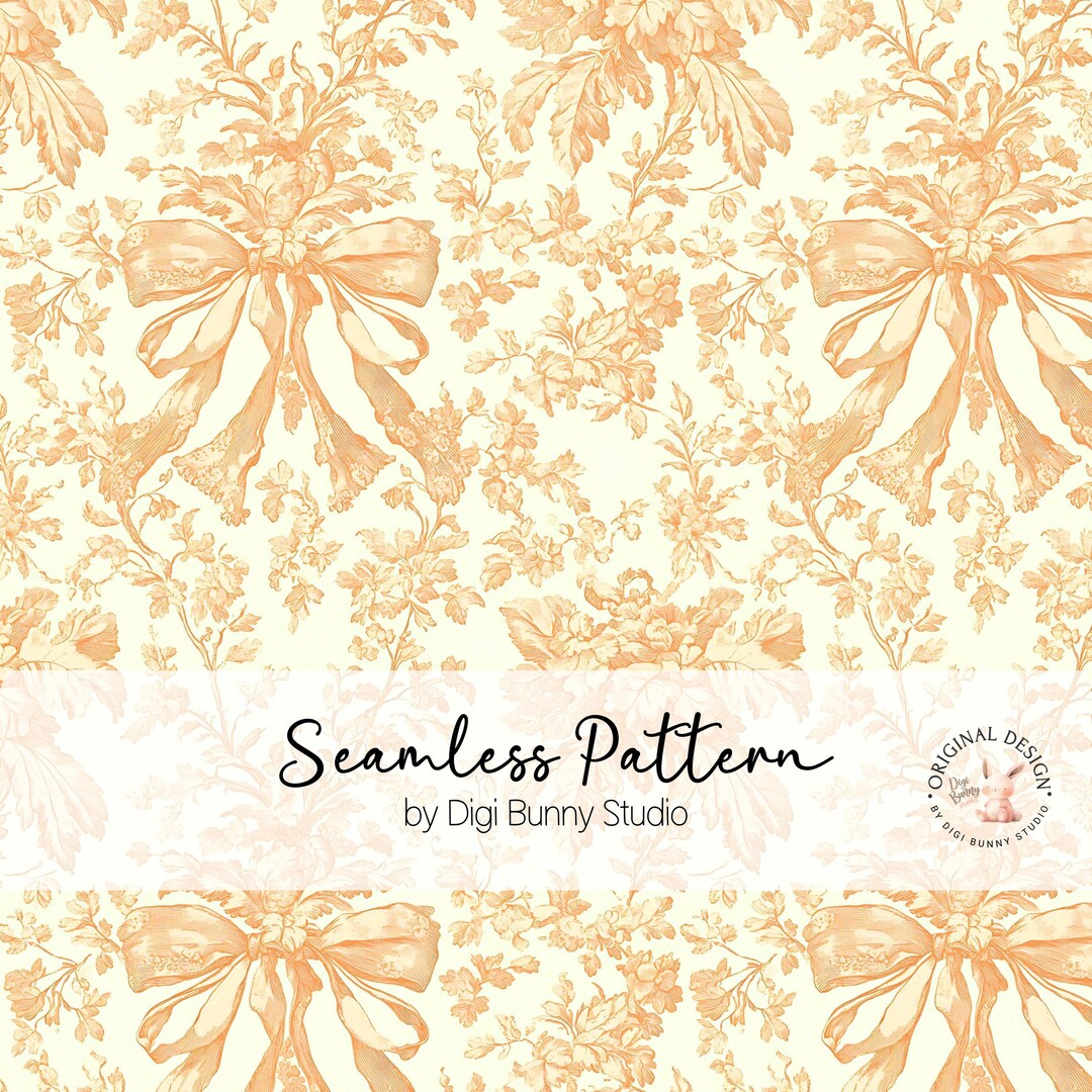 Vintage Peach Toile Coquette Seamless Pattern Peach Chinoiserie Bow ...