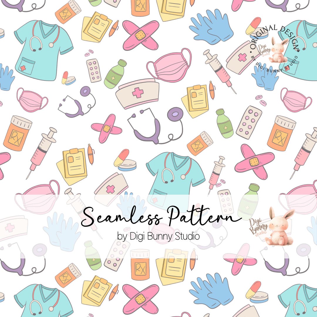 Nurse Seamless Pattern Hand Drawn Med Tech Doctors Medical Personnel ...