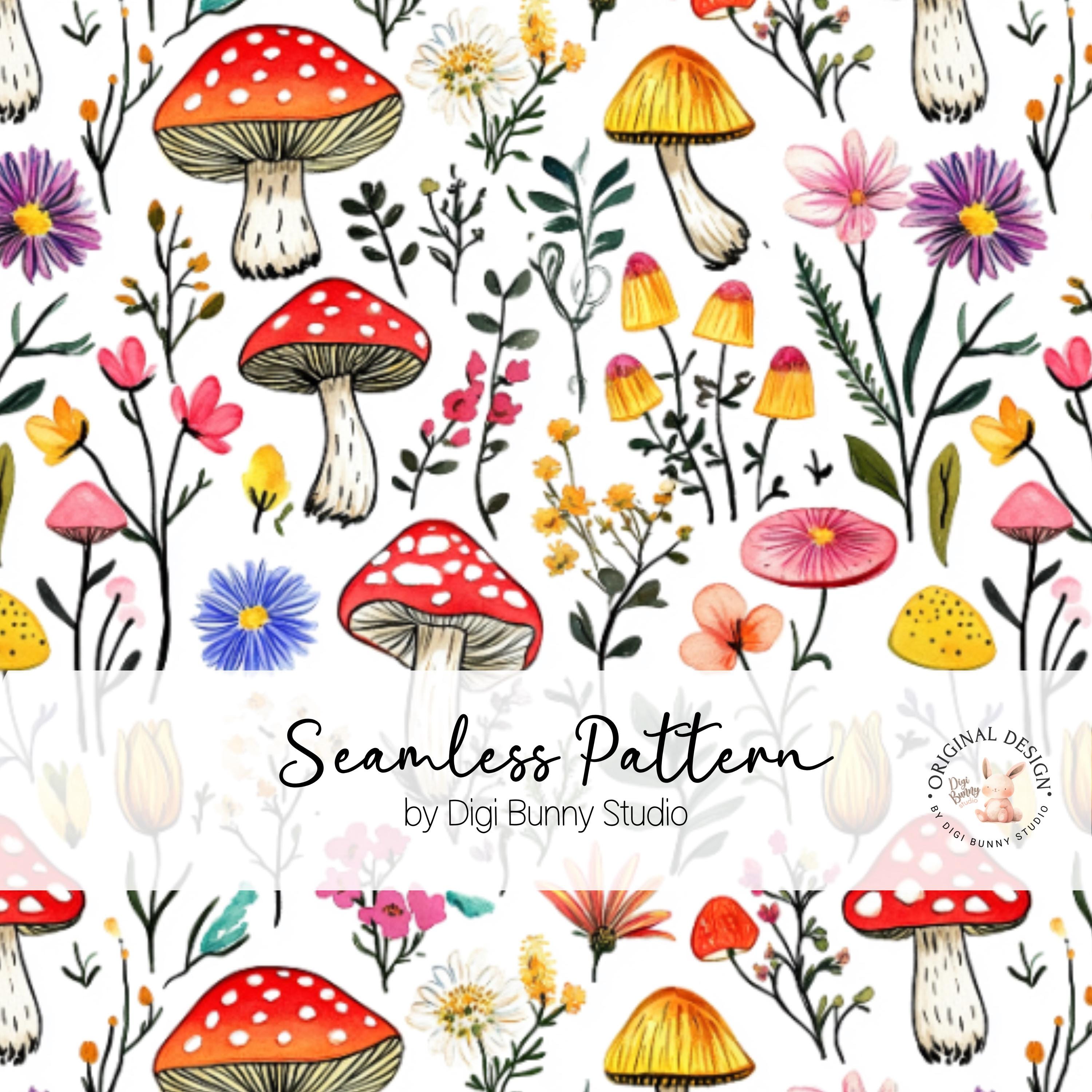 Floral Mushroom Seamless Pattern: Boho Psychedelic Fabric (digital ...