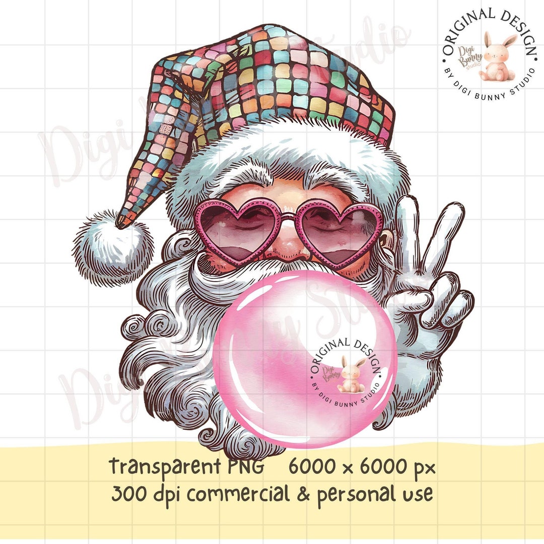 Vintage Santa Retro Santa Png Blowing Bubble Peace Sign Christmas Retro ...