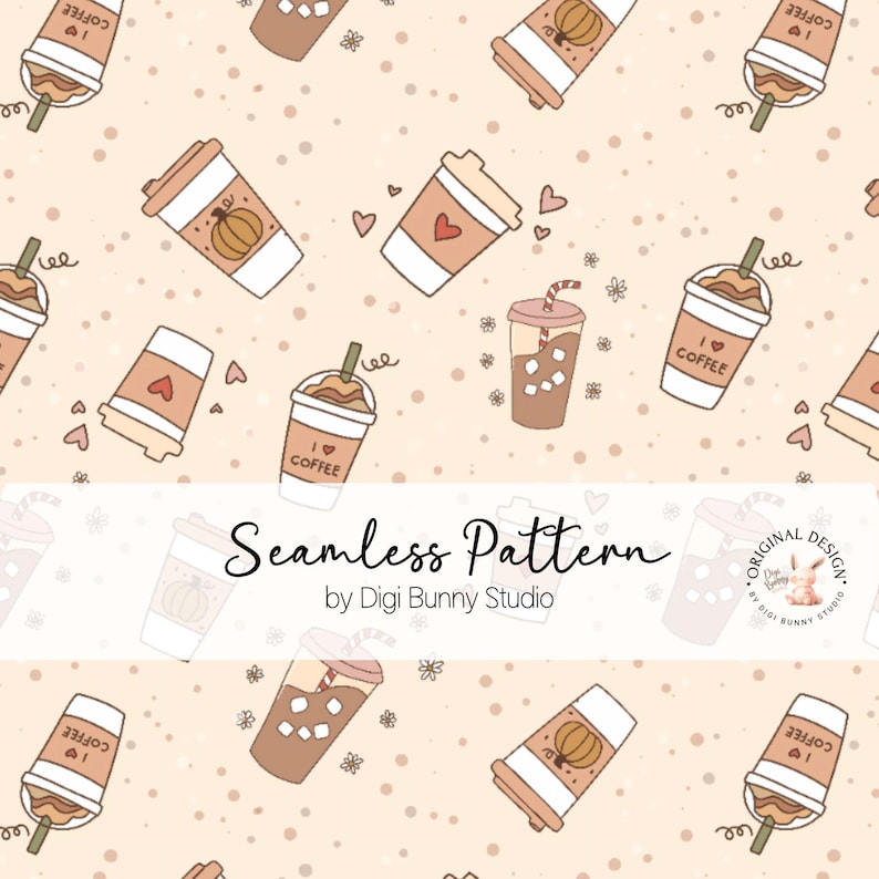 Hand Drawn Coffee Seamless Pattern Png Iced Coffee Fabric Pattern ...
