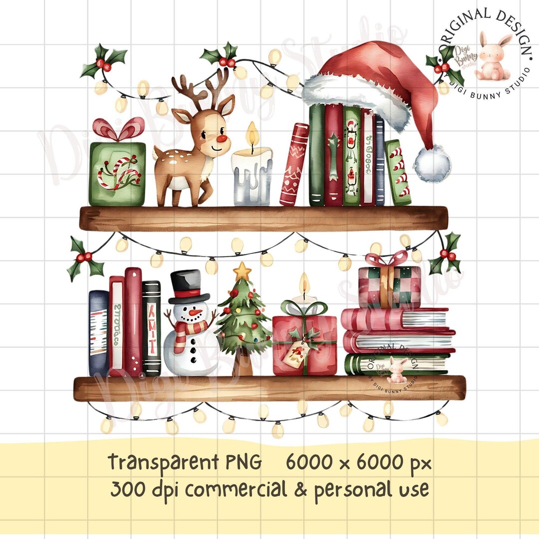 Christmas Bookshelf Book Lover Png Bookish Christmas Book Club ...