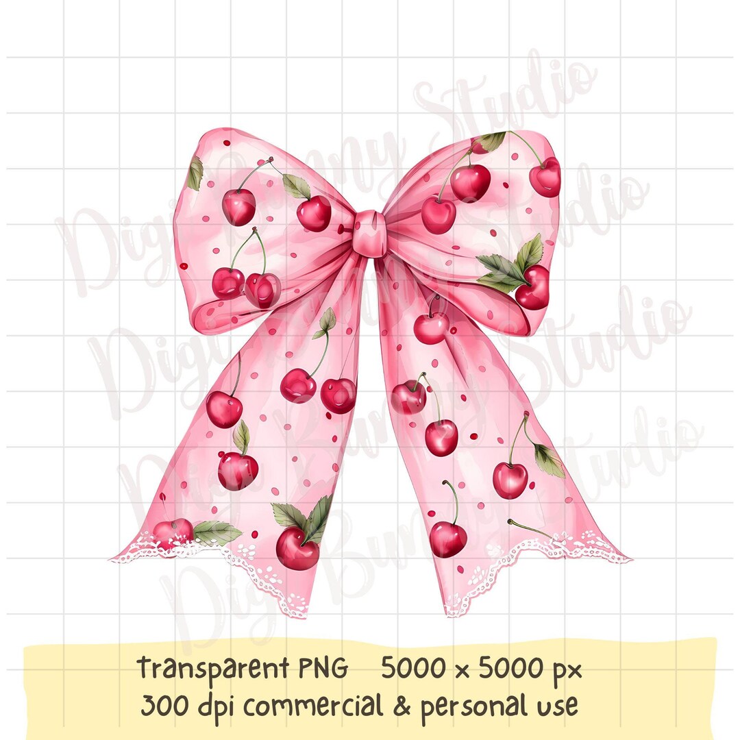 Cherry Bow Clipart, Pink Coquette Design (PNG Digital Download) - Etsy