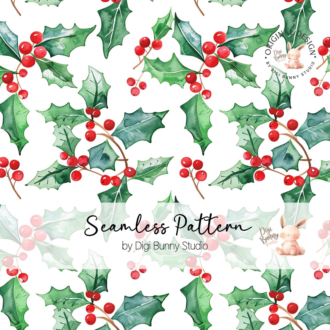 Holly Leaves Christmas Seamless Pattern | Big Leaves Vintage Holiday ...