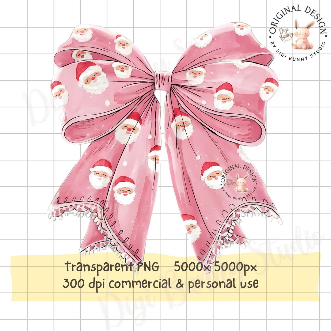 Pink Christmas Bow PNG, Santa Coquette Clipart (digital Download) - Etsy