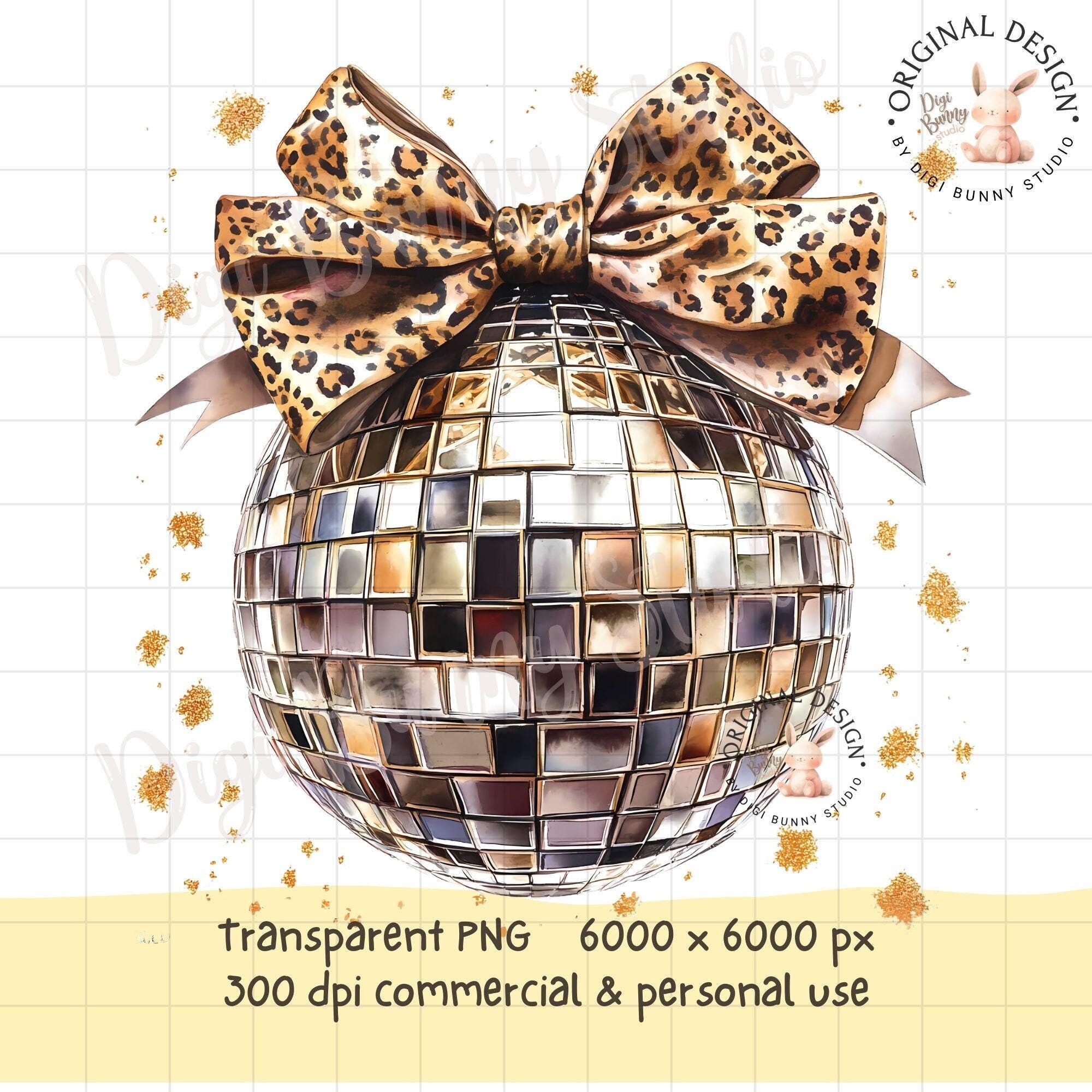 Leopard Bow Disco Ball PNG, New Year 2025, Coquette Party Design ...