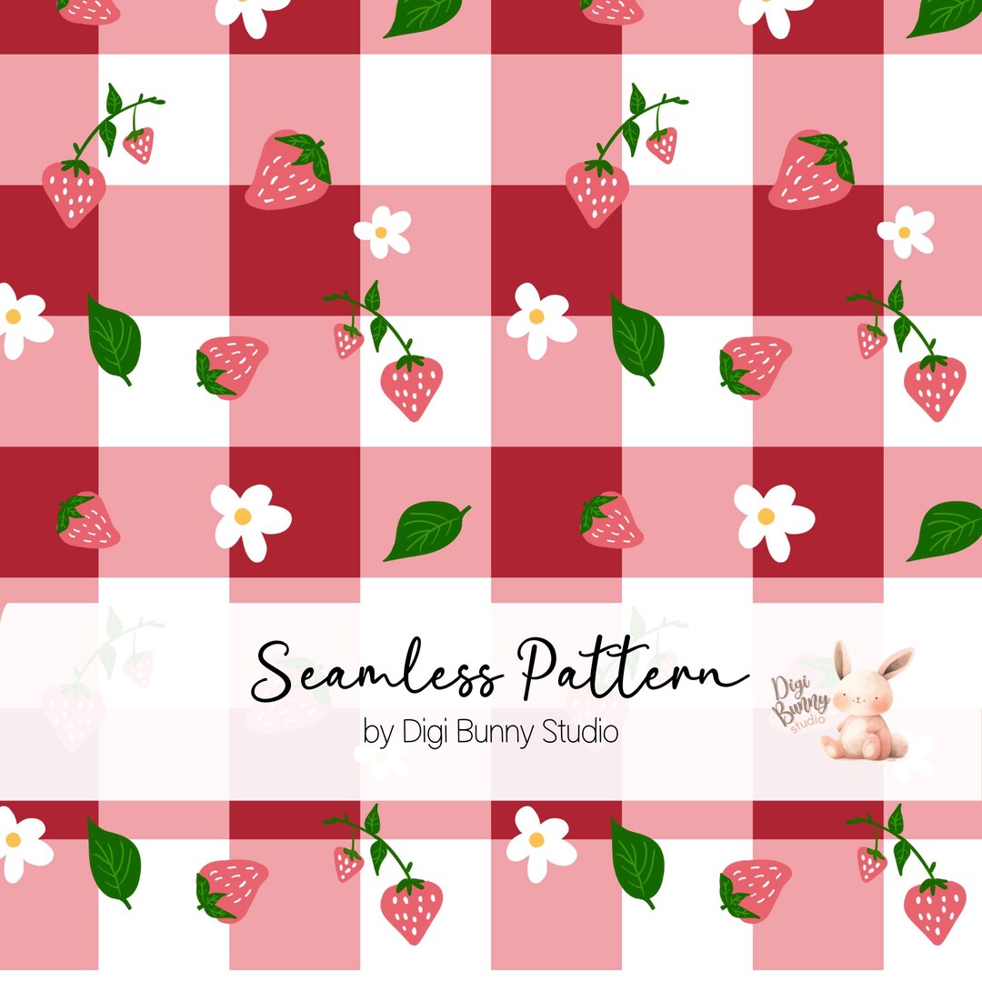 Hand Drawn Gingham Strawberry Seamless Pattern Summer Fruit Checkered ...