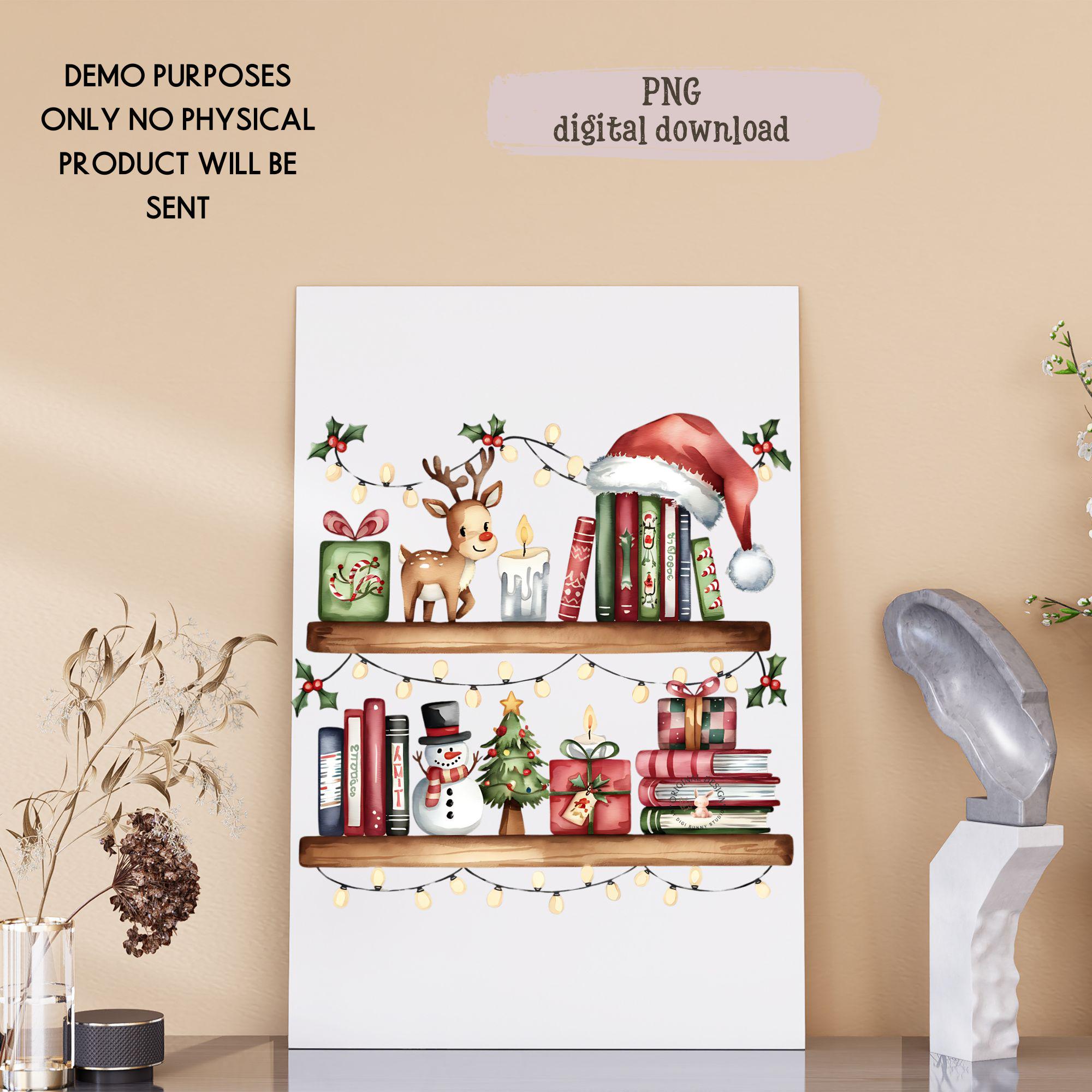 Christmas Bookshelf PNG, Book Lover Holiday Clipart (digital Download ...