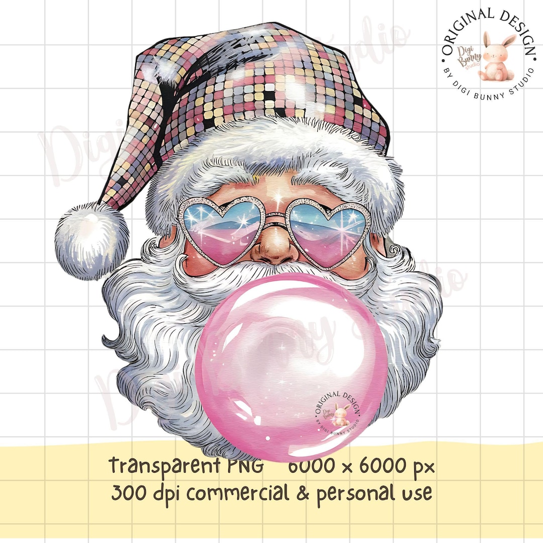 Vintage Santa Retro Santa Png Blowing Bubble Pink Christmas Retro Disco ...
